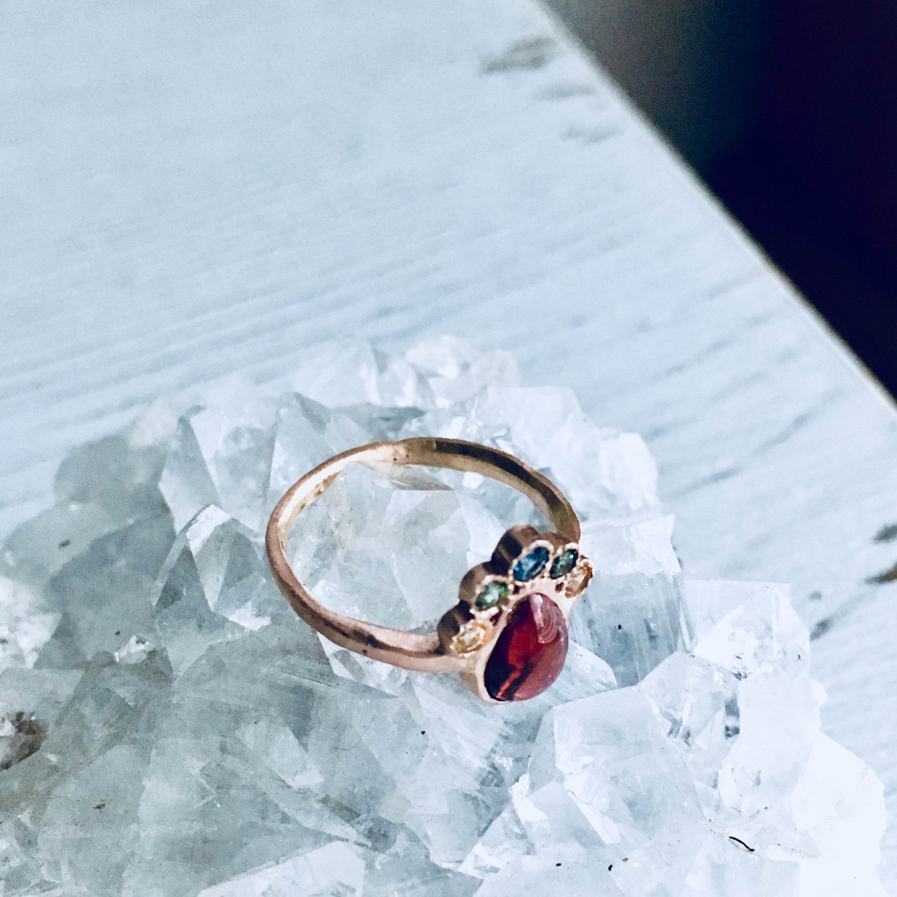 Garnet and blue topaz ring store